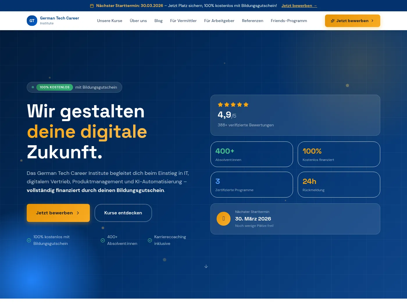 German Tech Career Inst. Landing