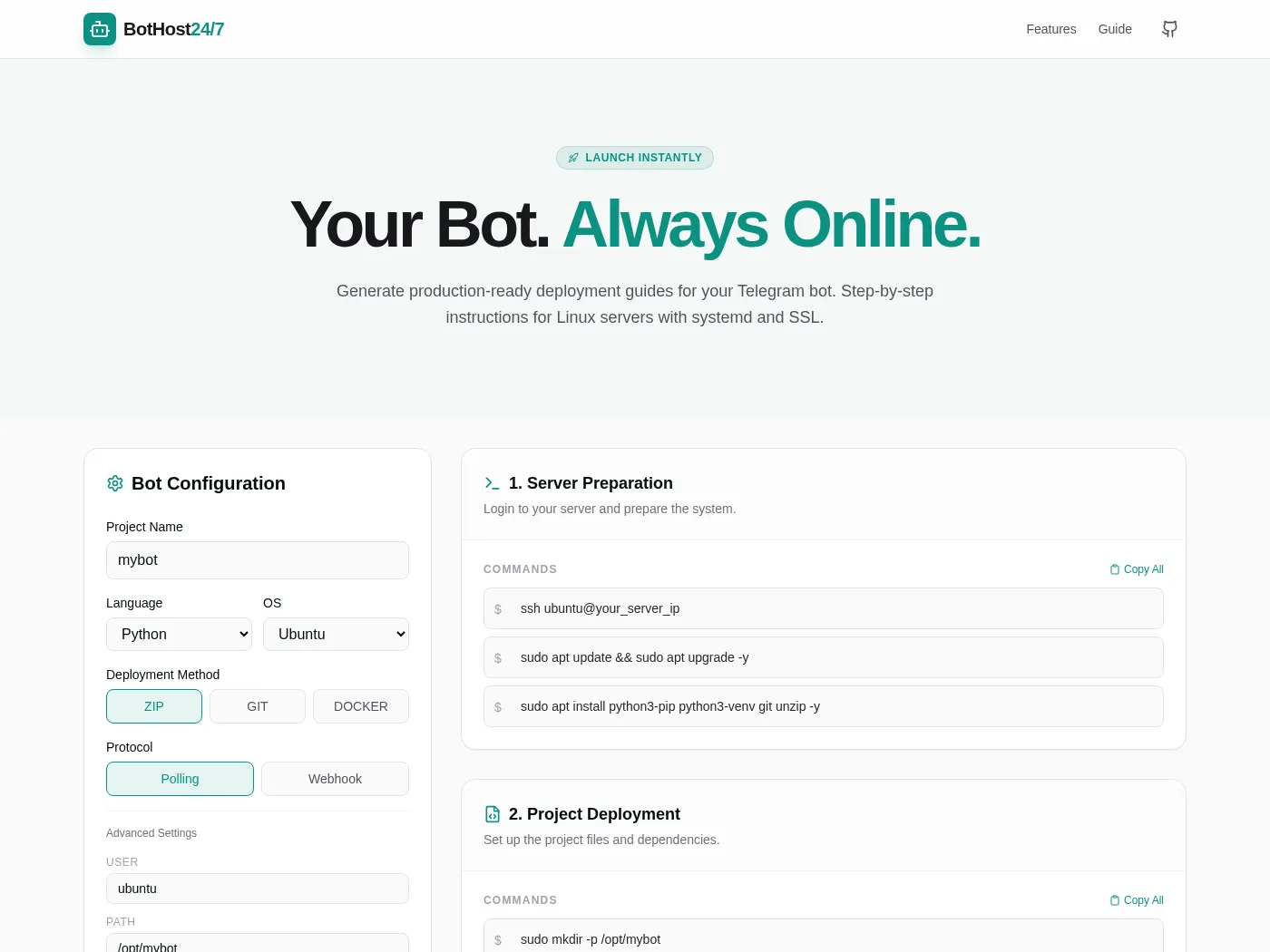 24/7 Telegram Bot Hosting