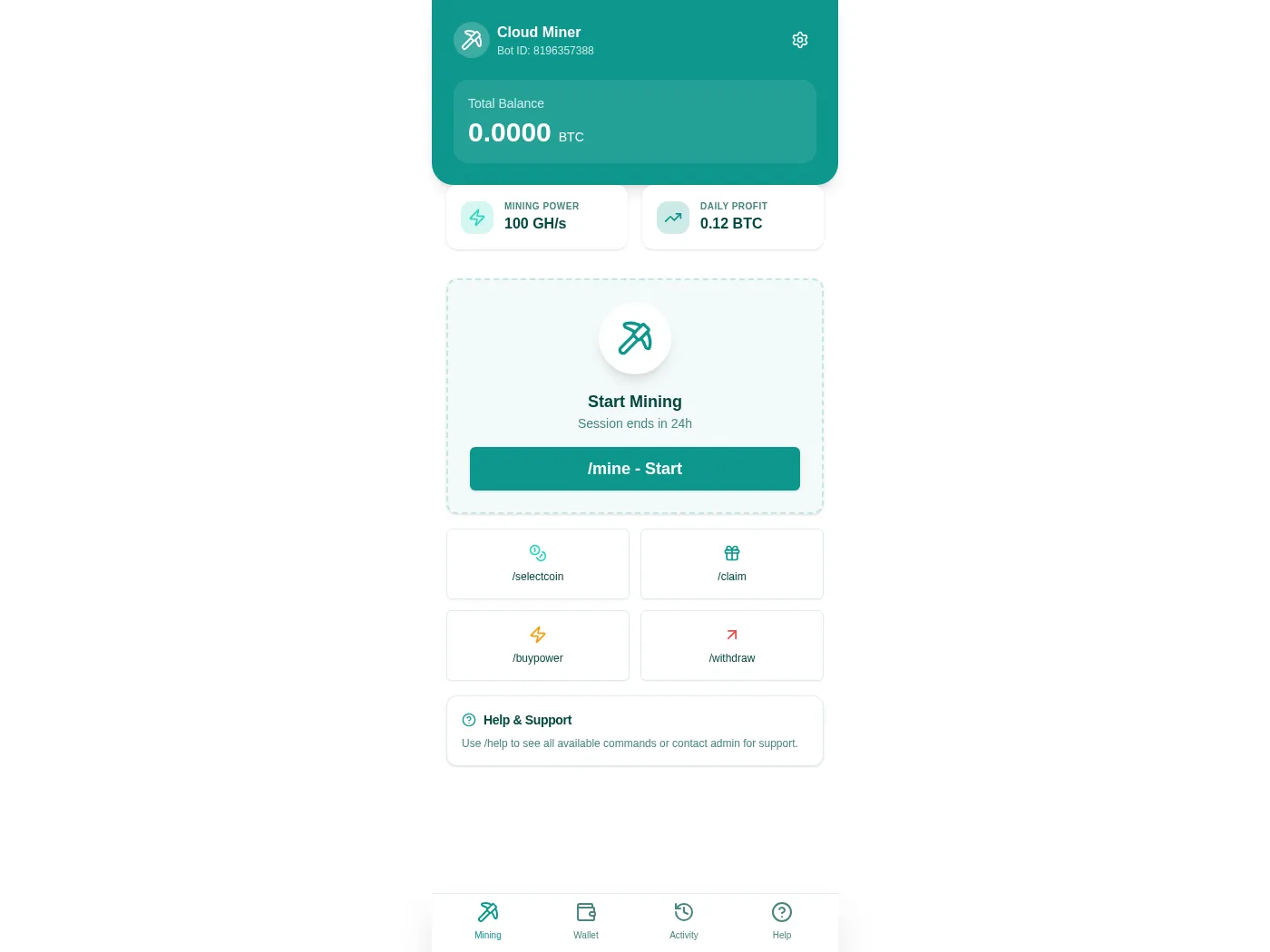 Telegram Mining Bot Dashboard