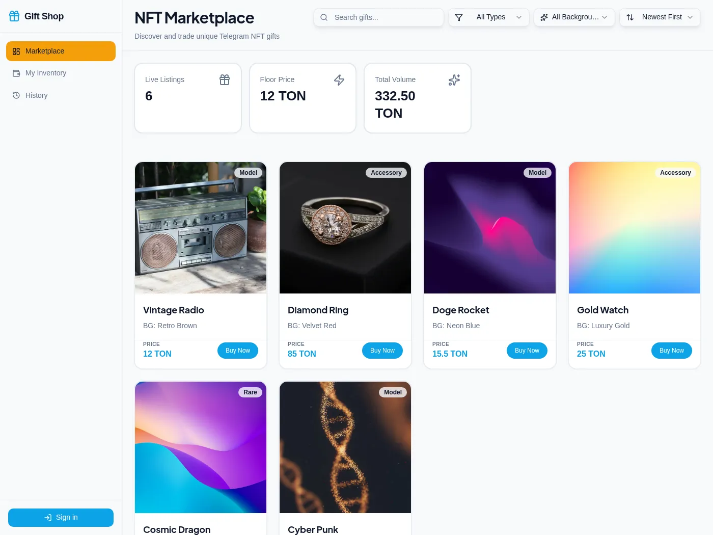 Telegram NFT Gift Shop