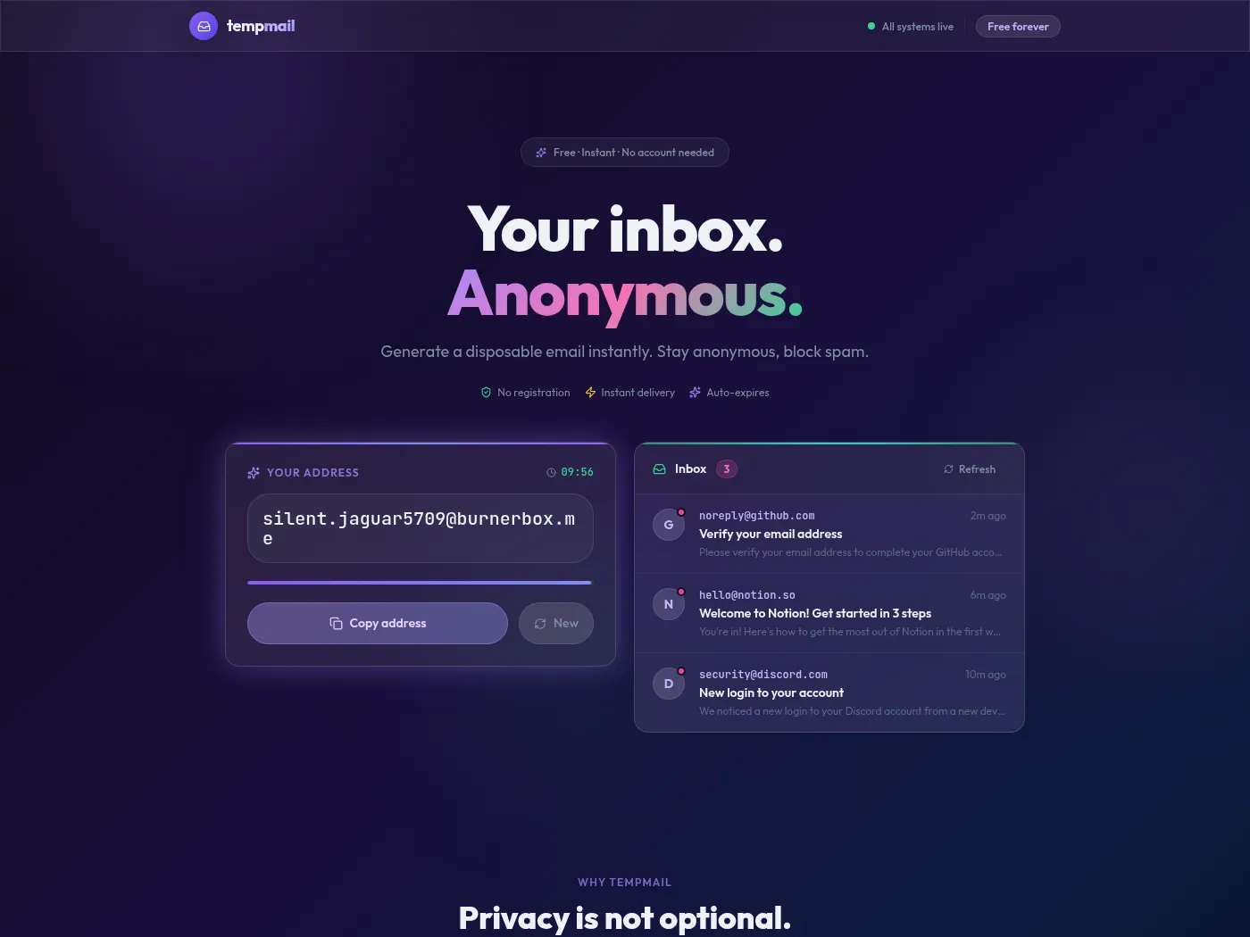 TempMail Web Portal