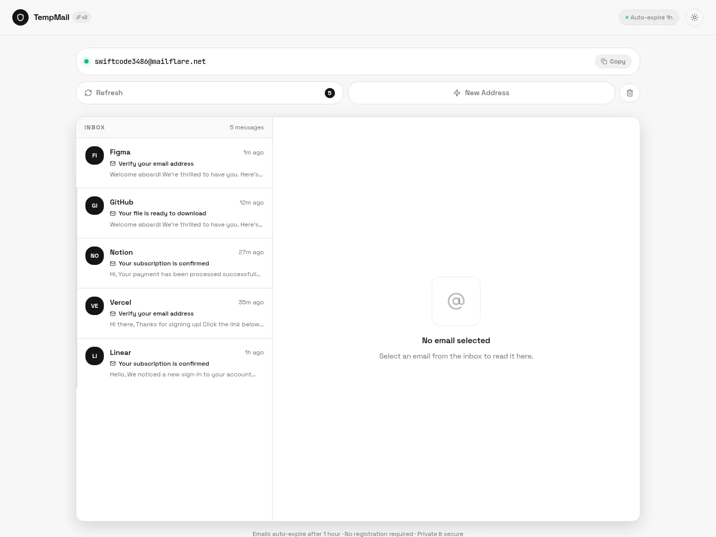 TempMail Modern UI