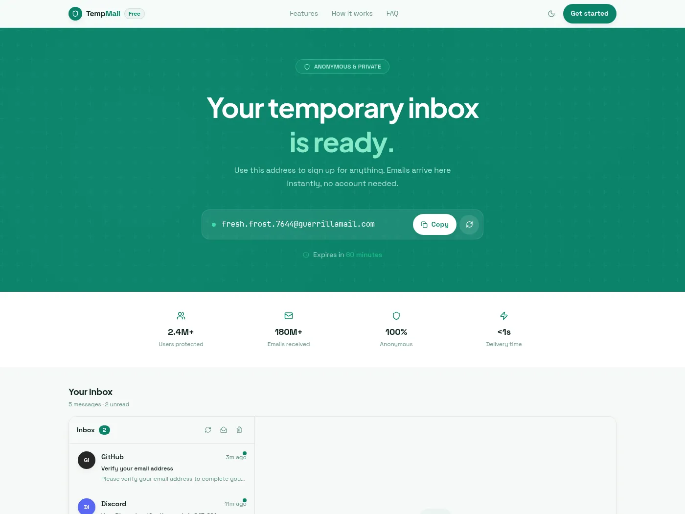TempMail Web Design