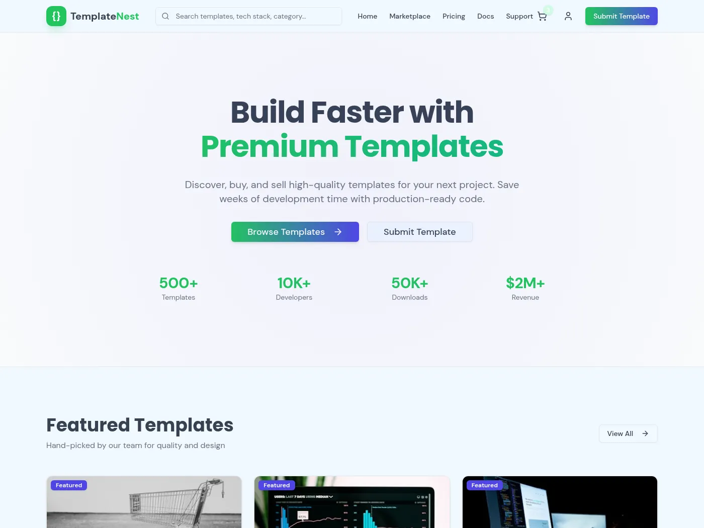 TemplateNest – Modern Template Marketplace for Developers
