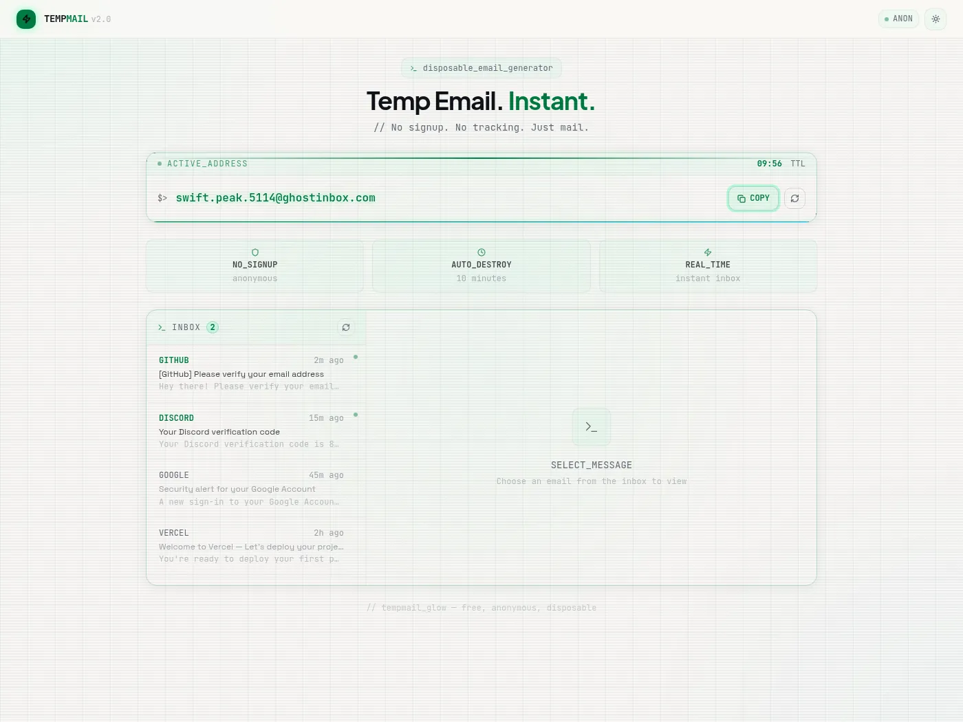 TempMail Glow