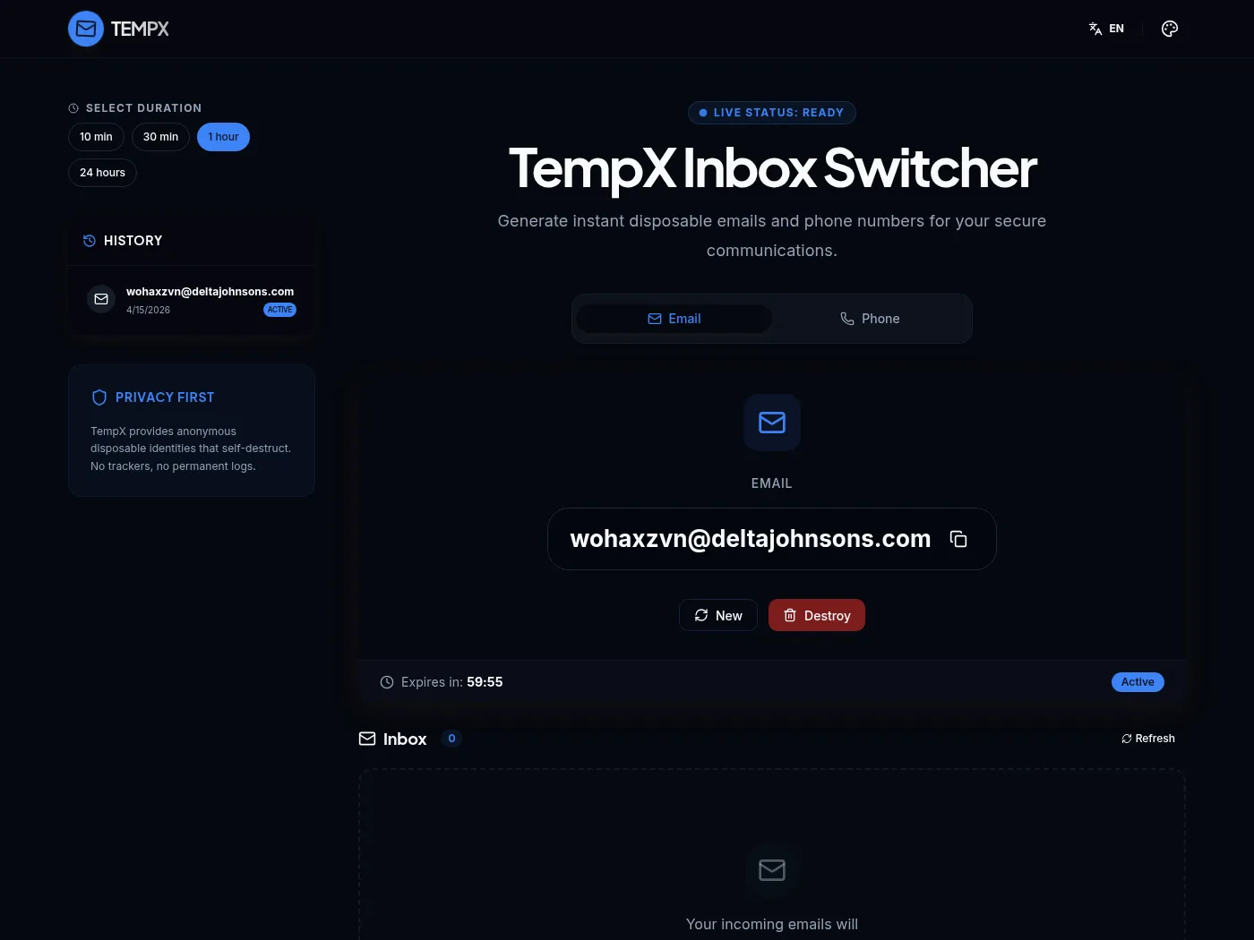 TempX Inbox Switcher