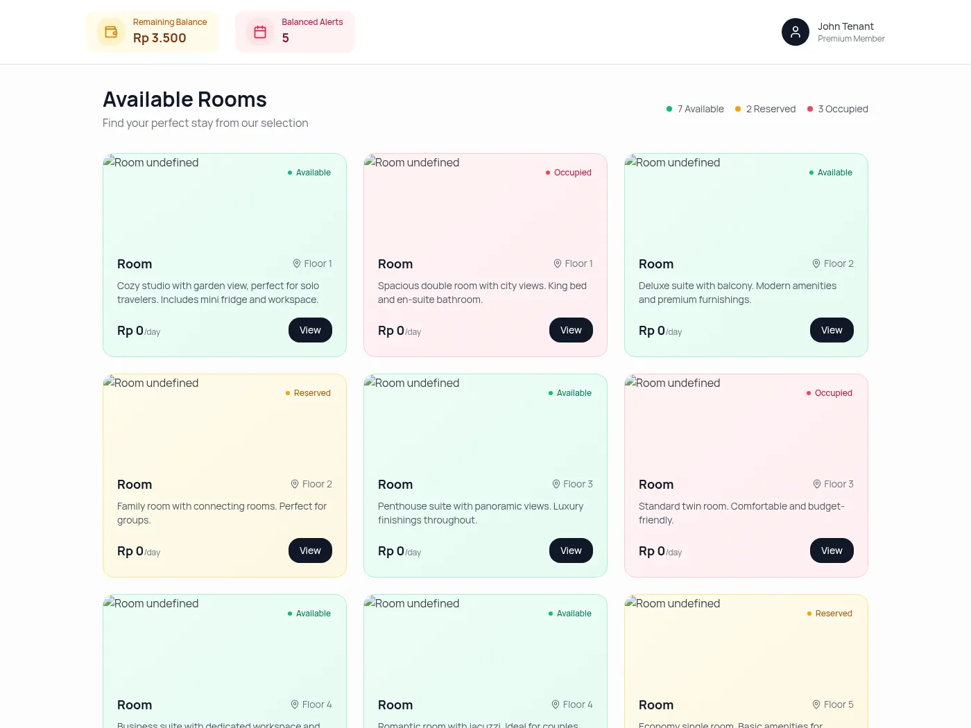 Tenant Room Dashboard