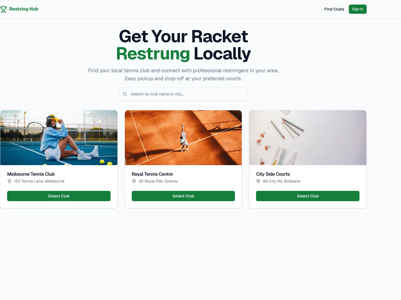 Tennis Restring Hub