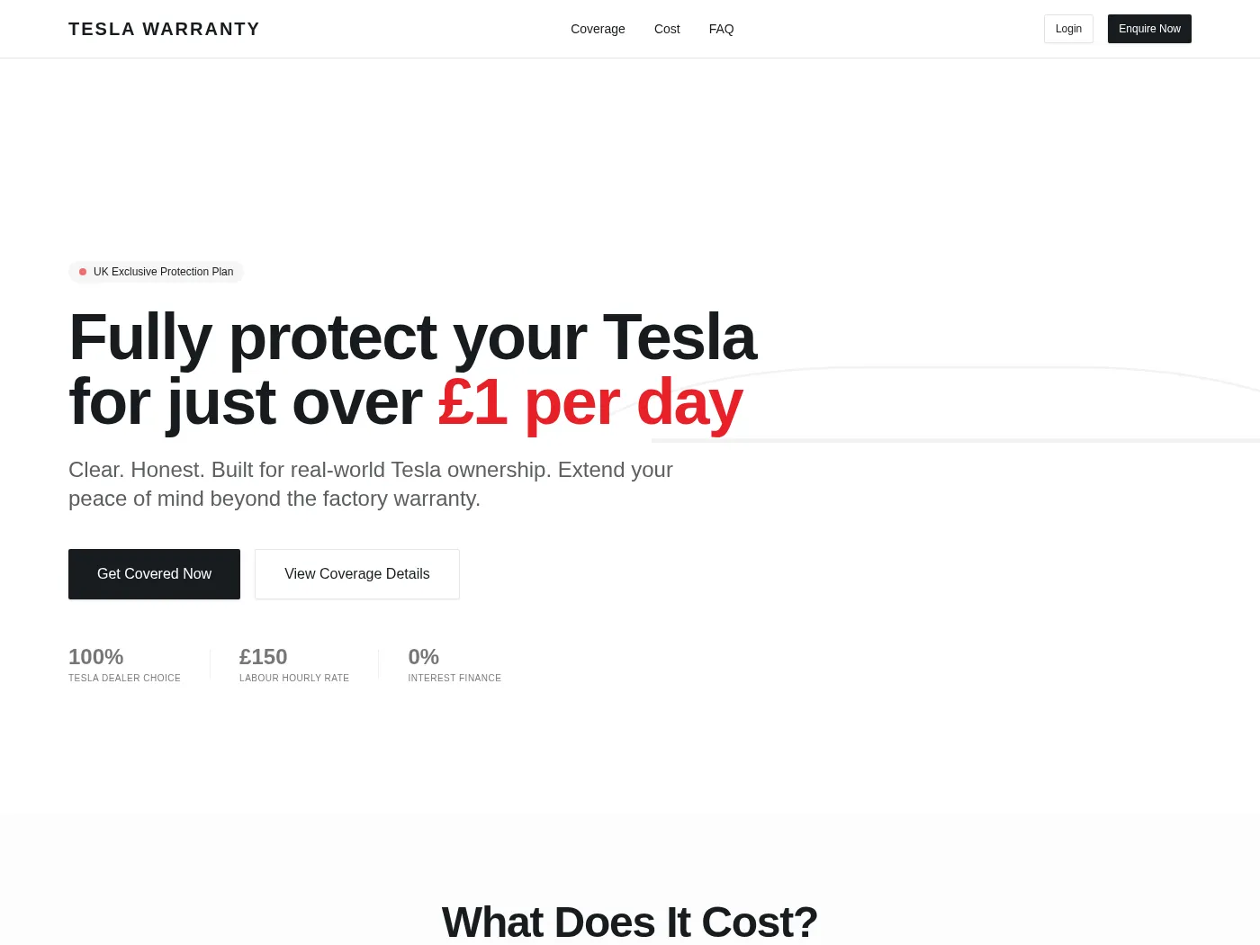 Tesla Warranty Landing Page