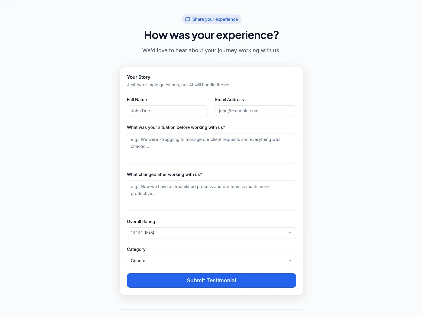Testimonial AI Wall