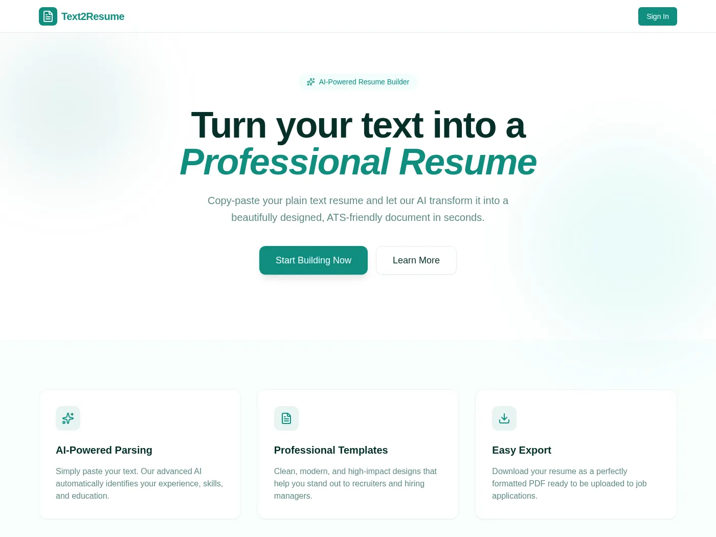 Text2Resume Builder