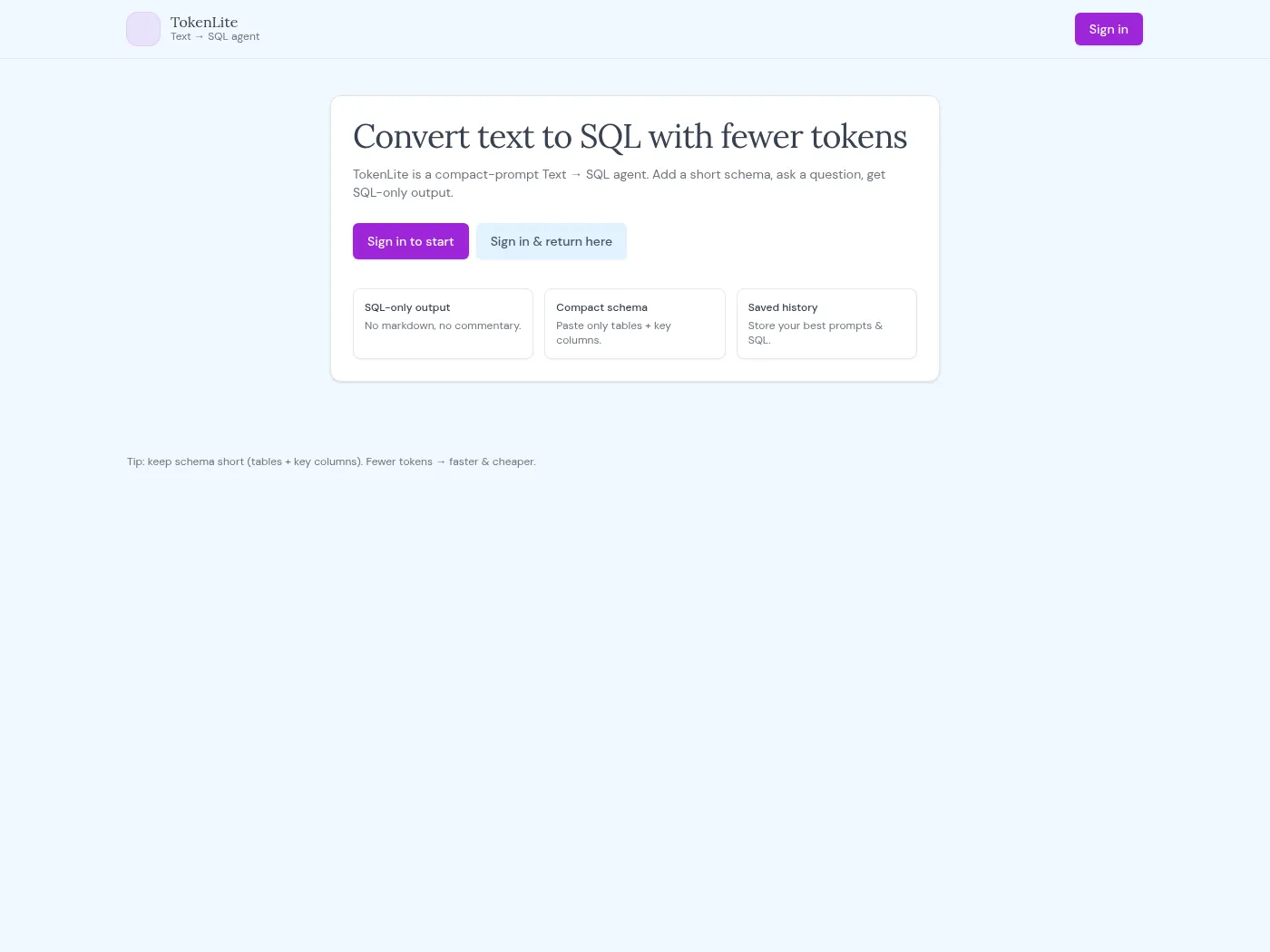 TokenLite SQL Agent