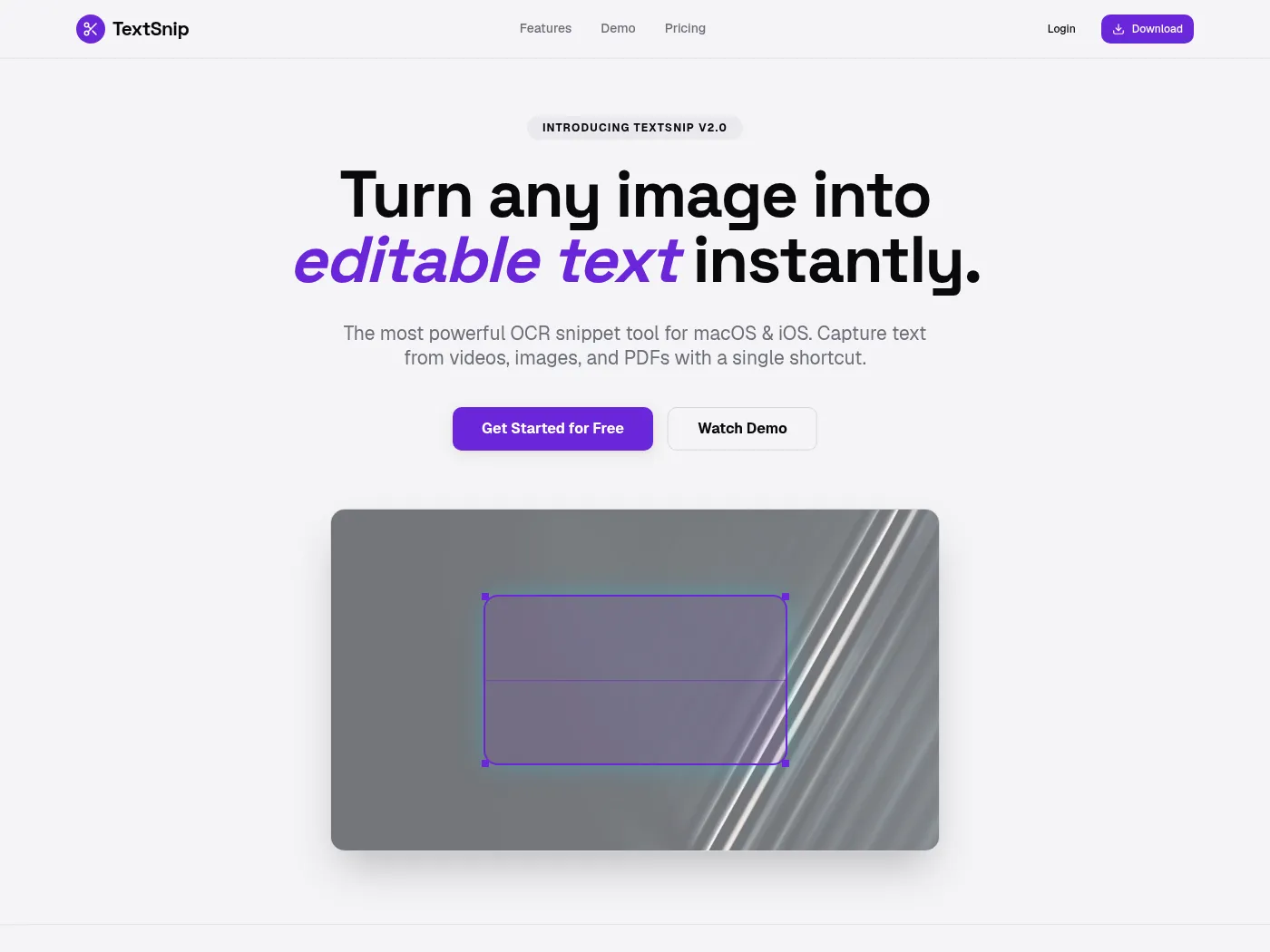 TextSnip Landing Page