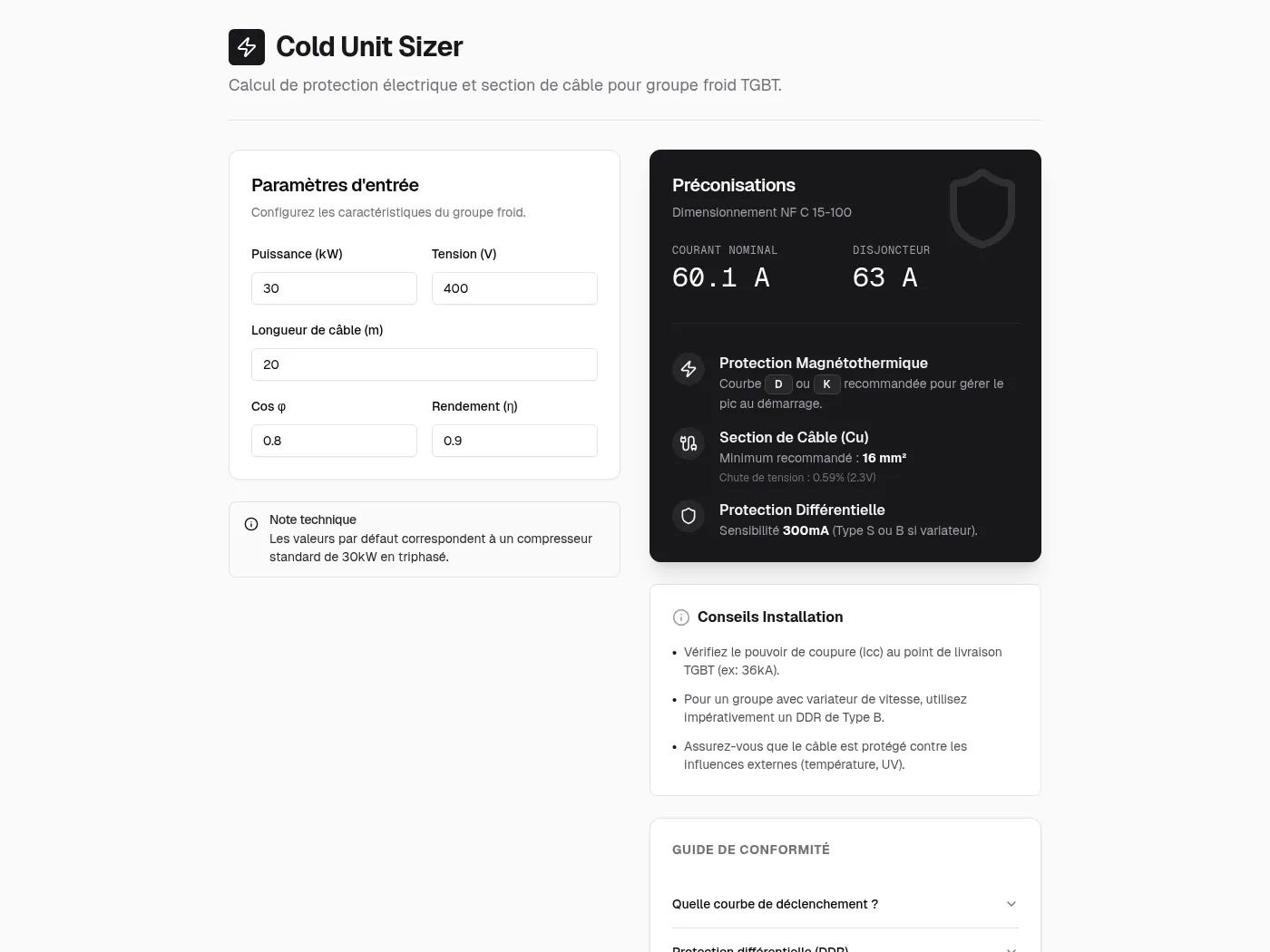 TGBT Cold Unit Sizer