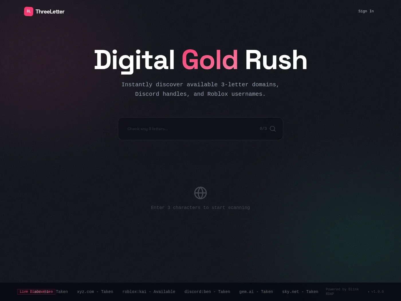 ThreeLetter Domain Finder