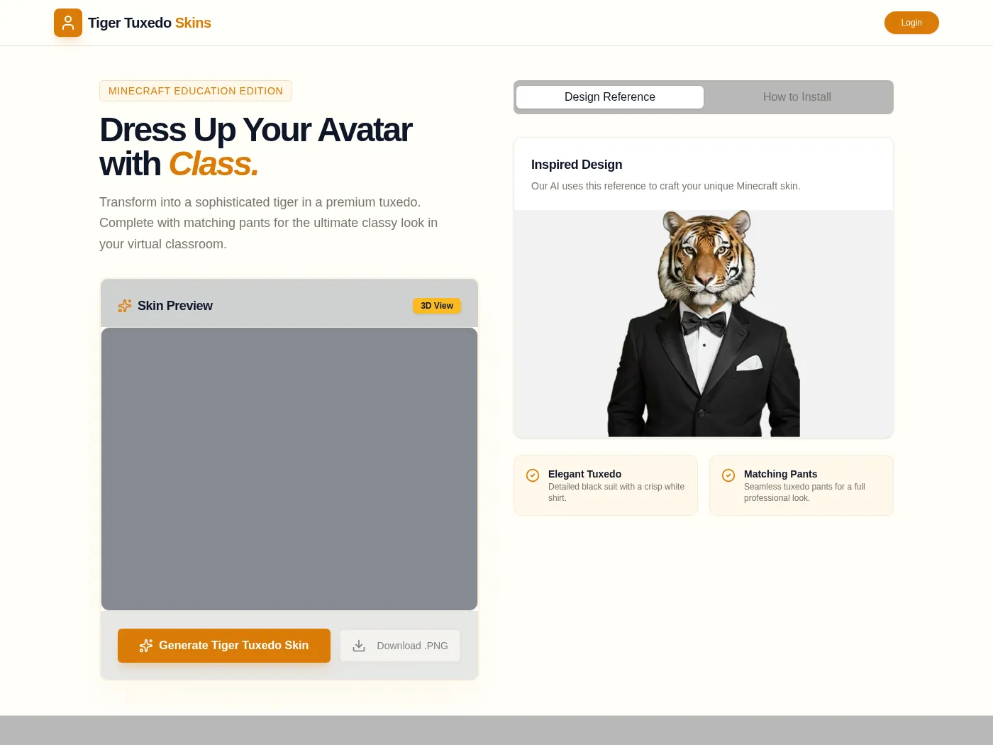 Tiger Tuxedo Minecraft Skin