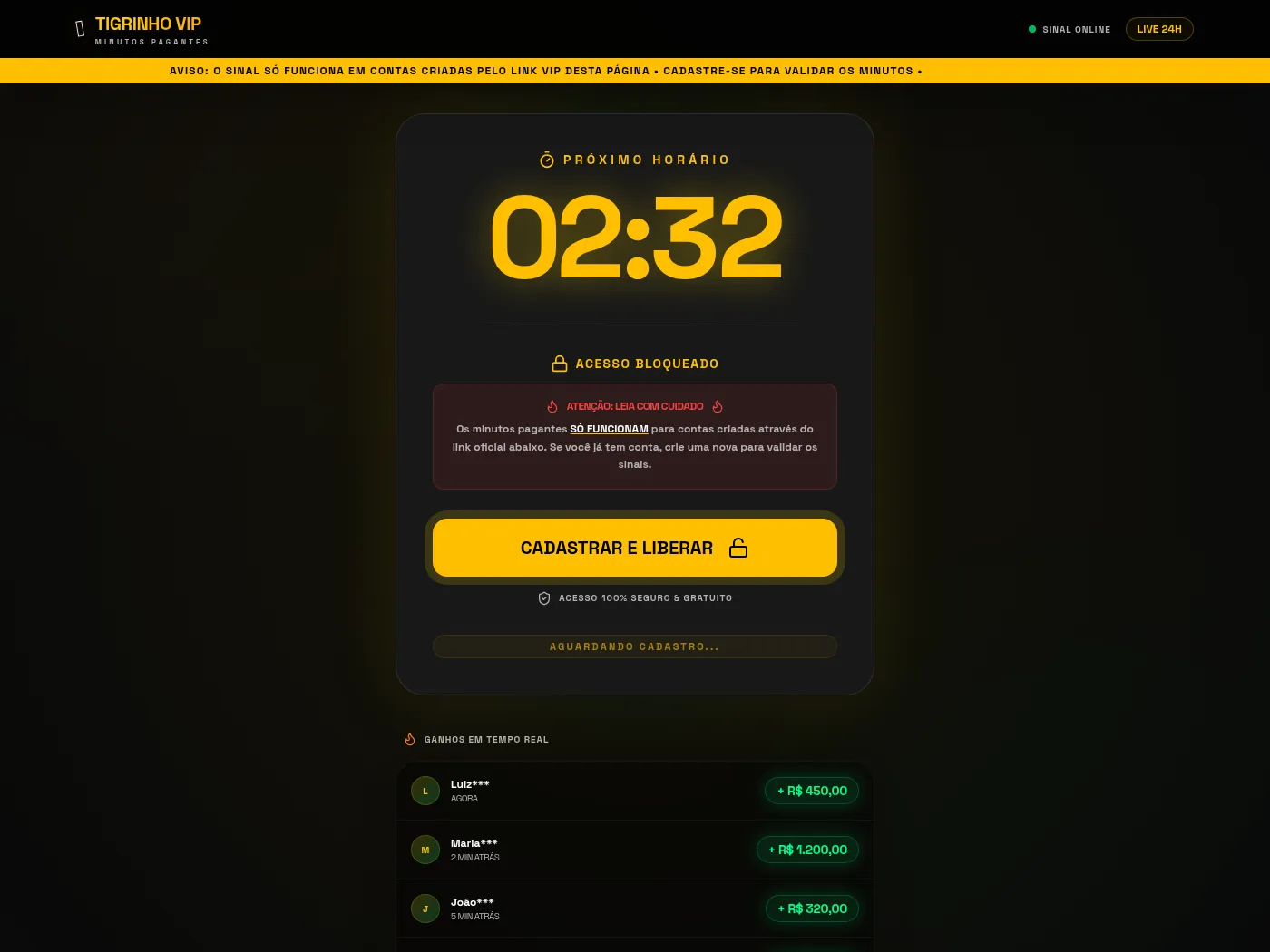 Tigrinho Minute Affiliate Page