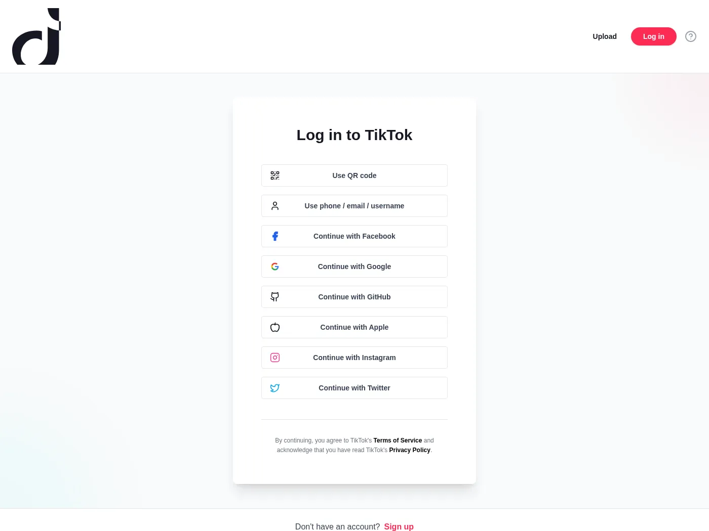 TikTok Login Page