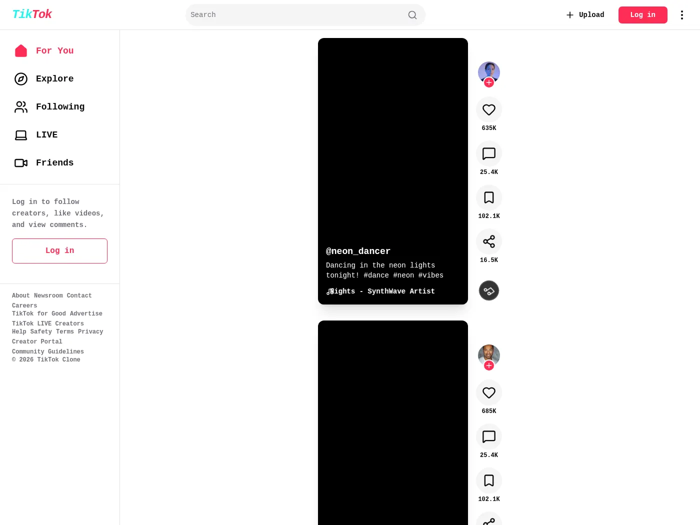 TikTok Web Clone