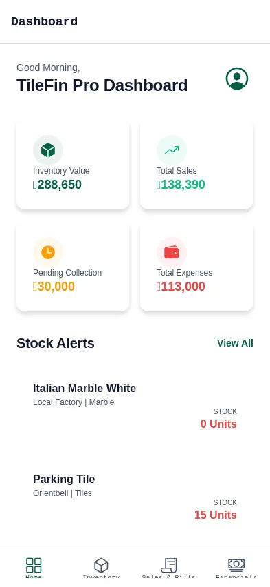 TileFin Pro Dashboard