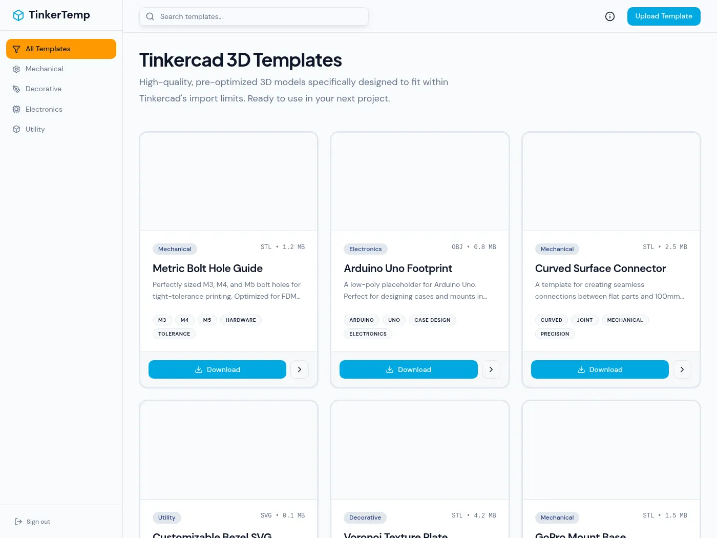 Tinkercad 3D Import Templates