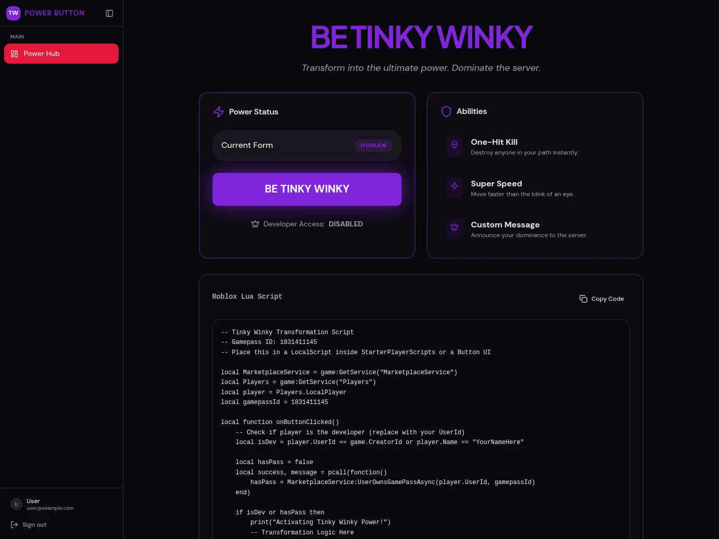 Tinky Winky Power Button