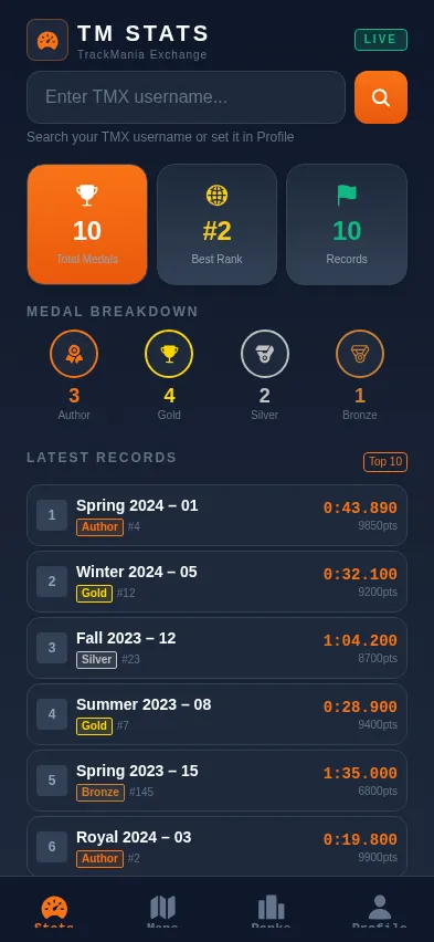 TrackMania Stat Connect