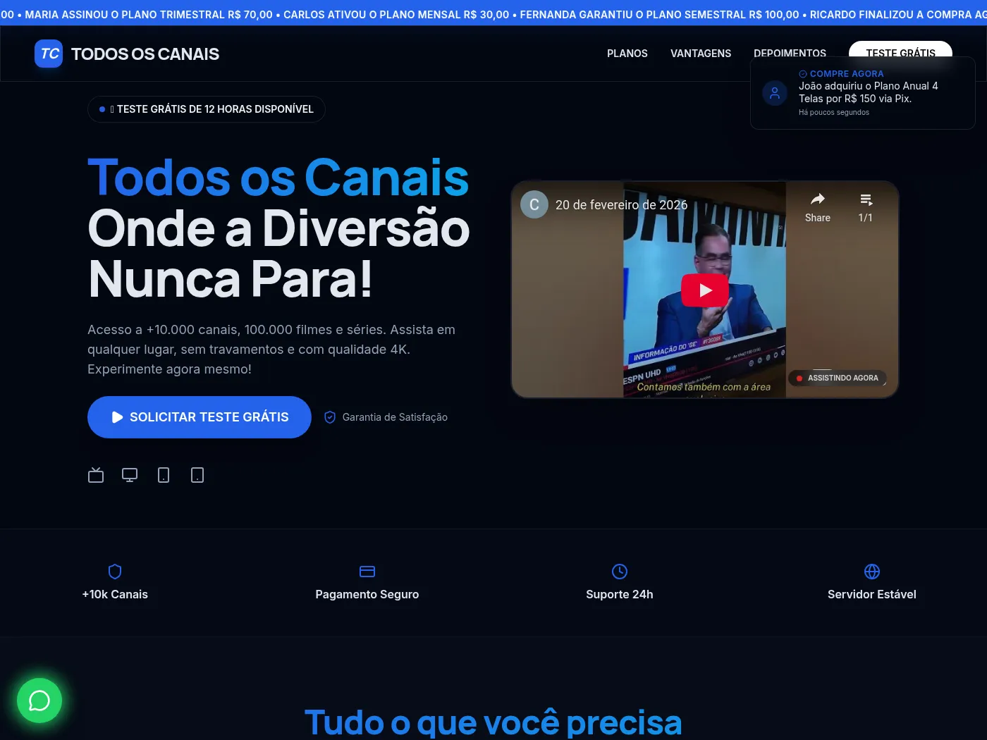 Todos os Canais Landing
