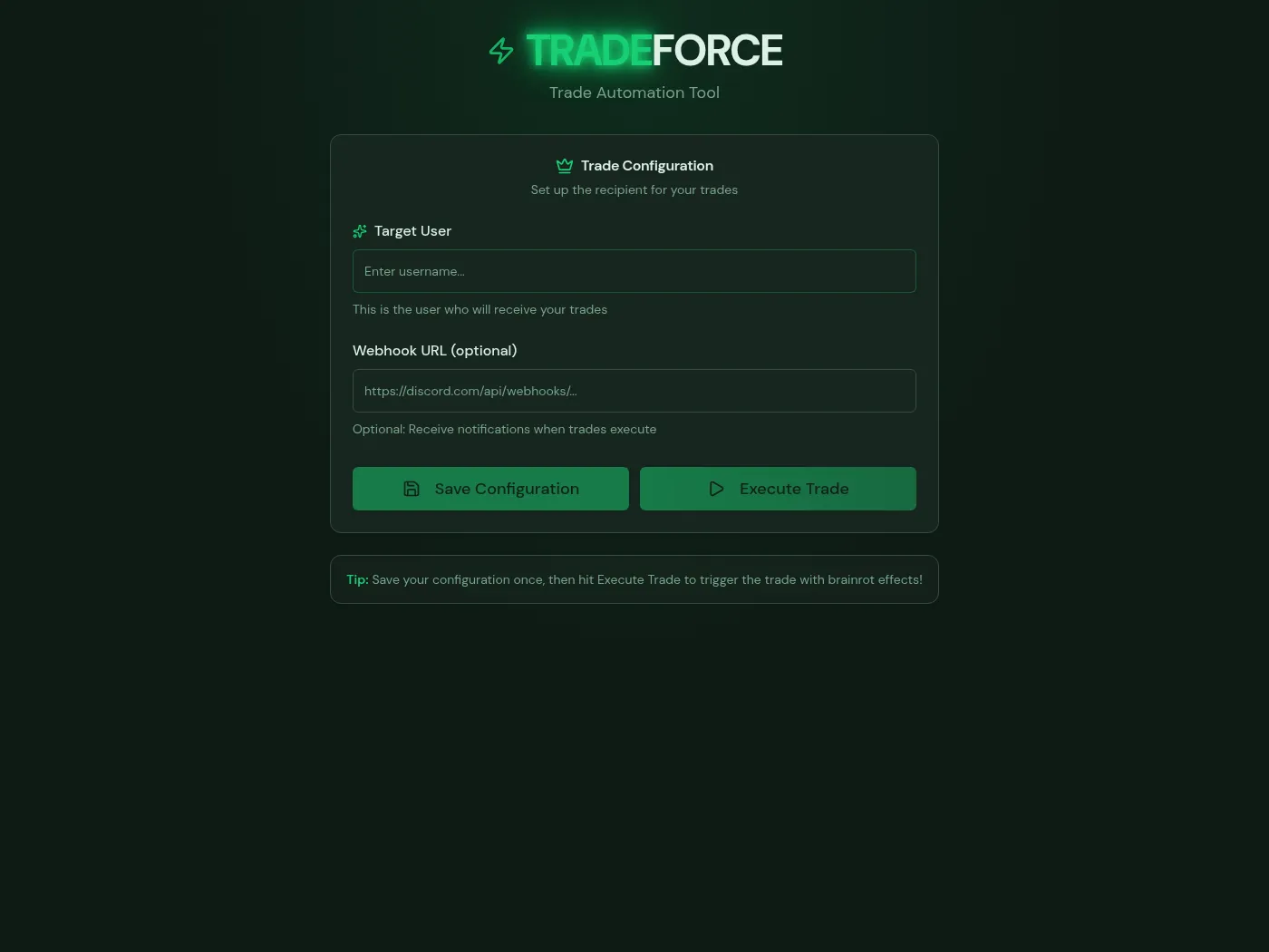 TradeForce Webhook Tool