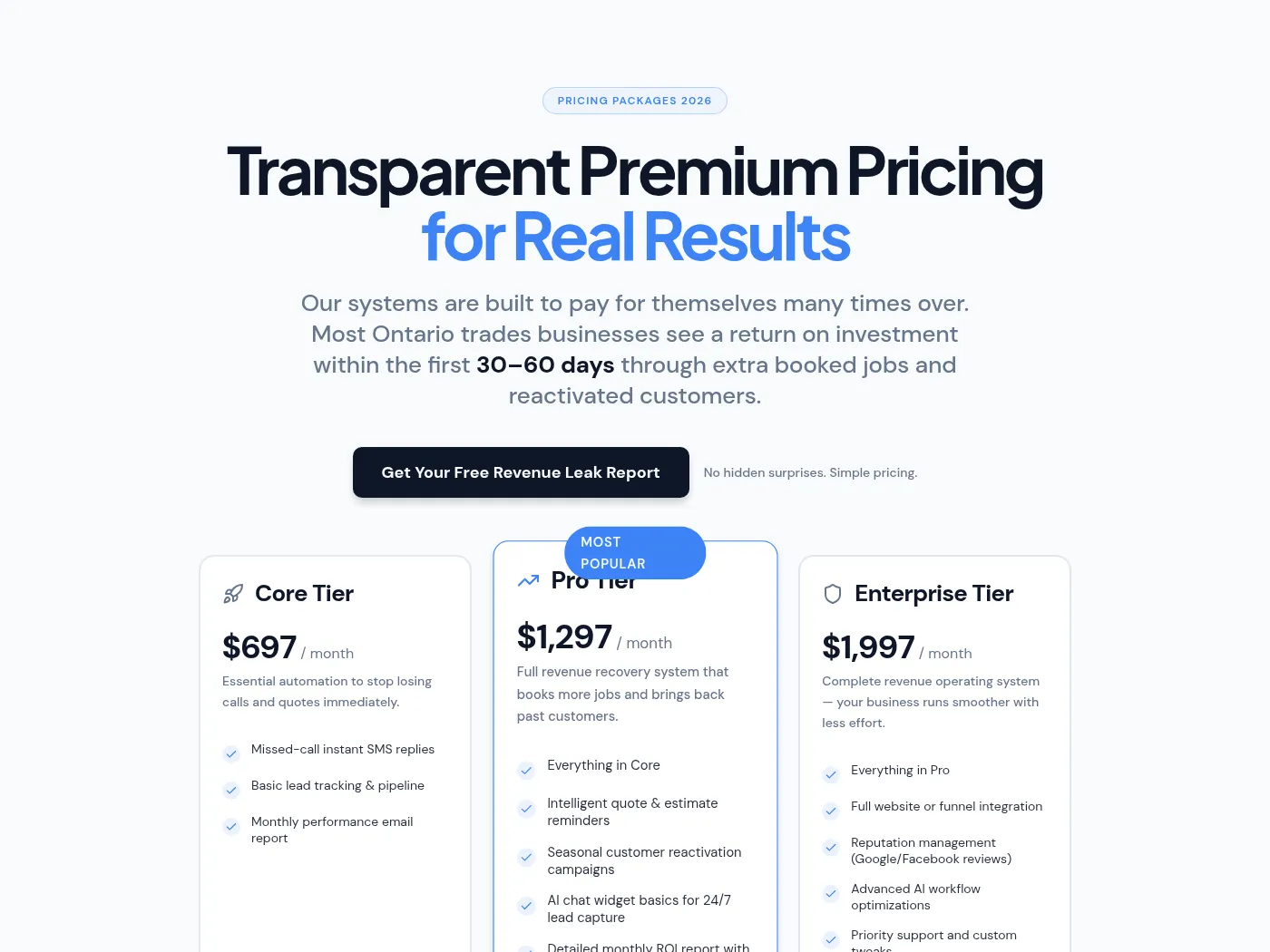 Trades Pricing Page Pro