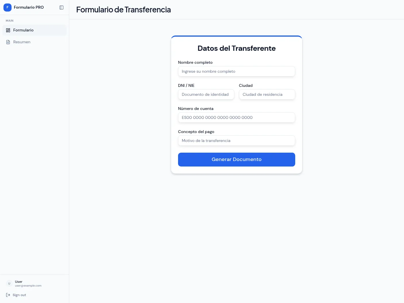 Formulario Transferencia PRO