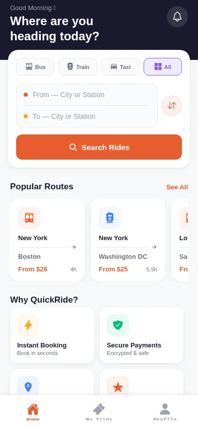 QuickRide Booking App