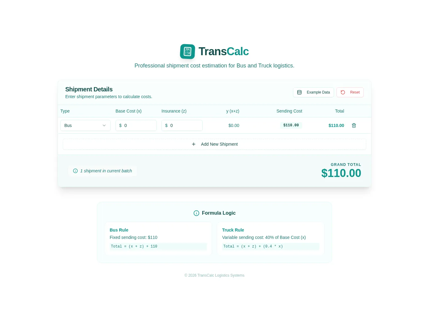 Transport Cost Calculator