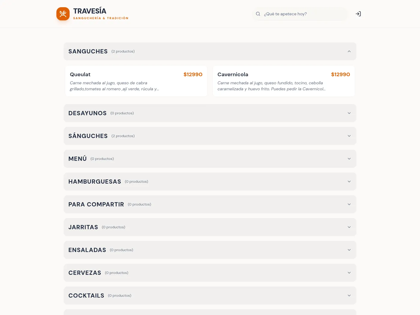 Travesía Menu