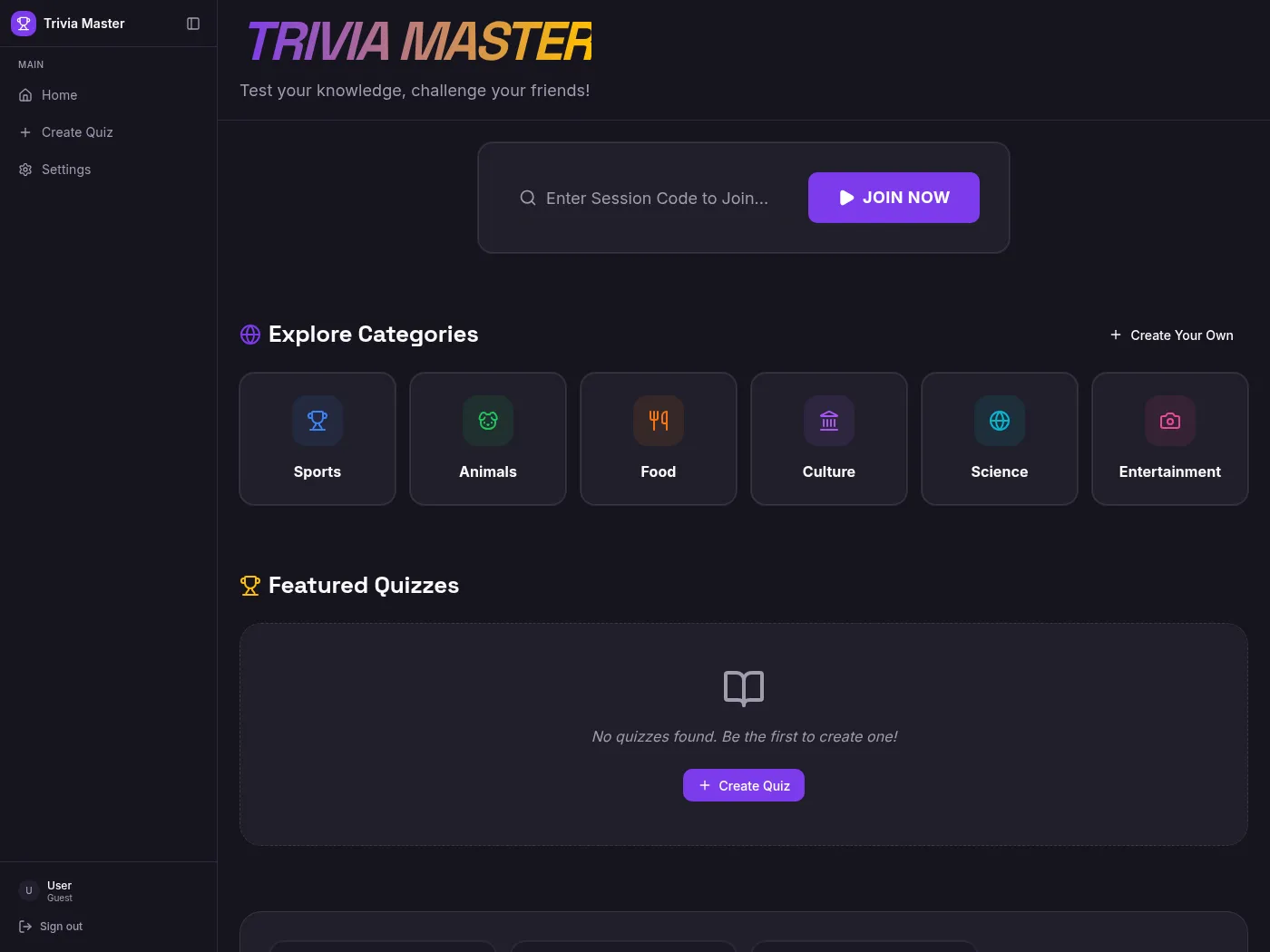 Trivia Game Portal