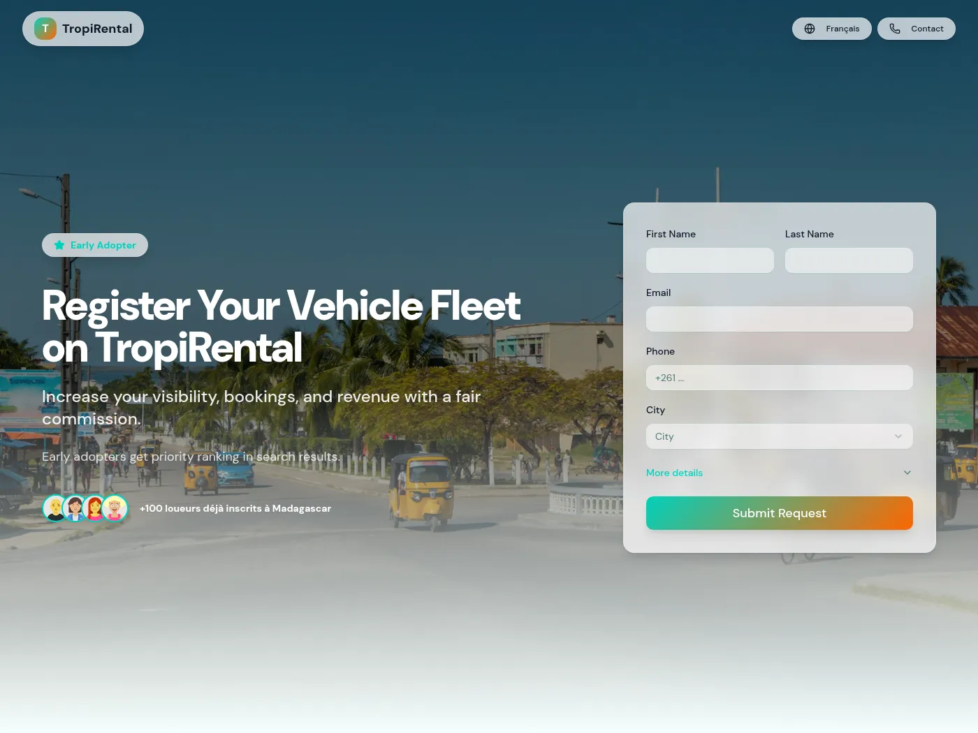 TropiRental Vehicle Lead Page