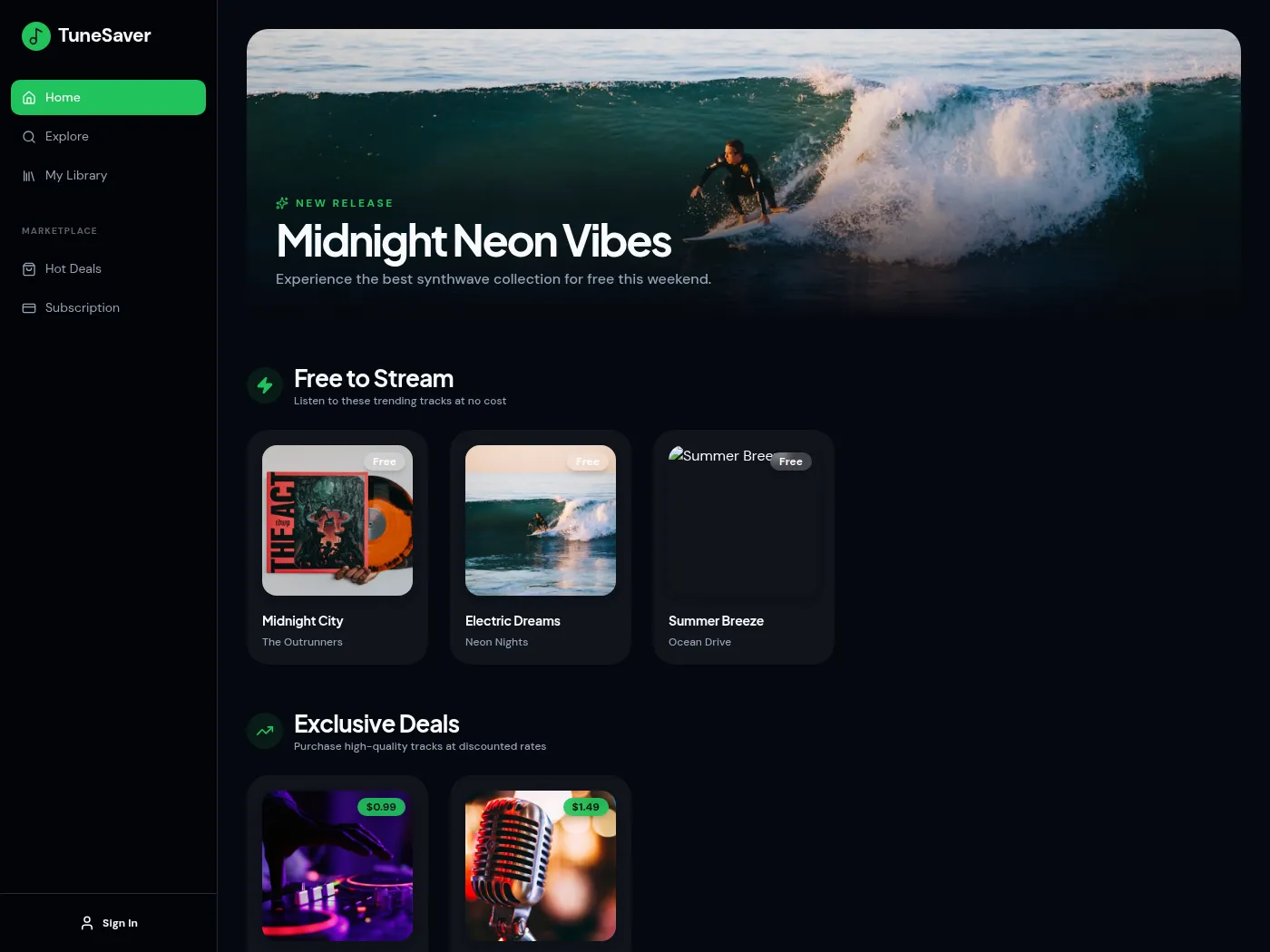 TuneSaver Music Platform