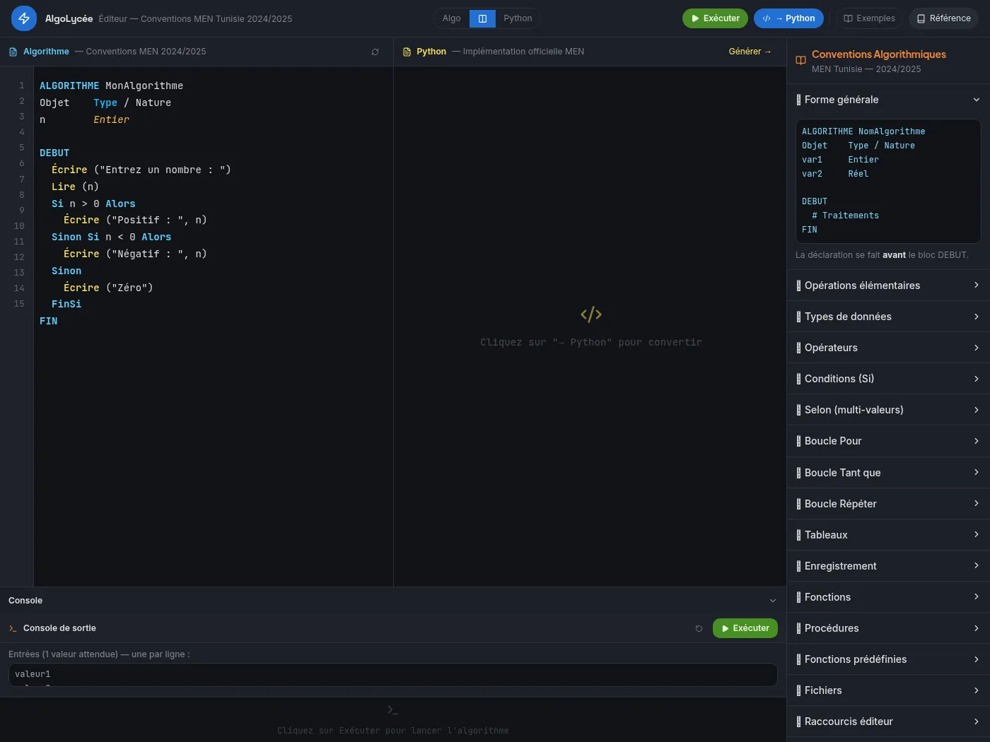 AlgoLycee Edu Editor