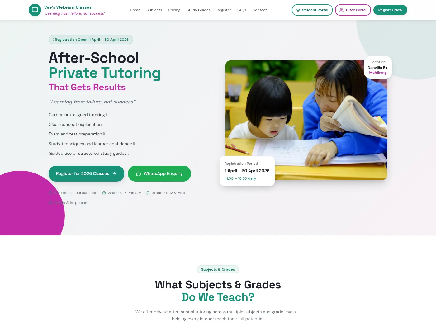 WeeLearn Tutoring Website