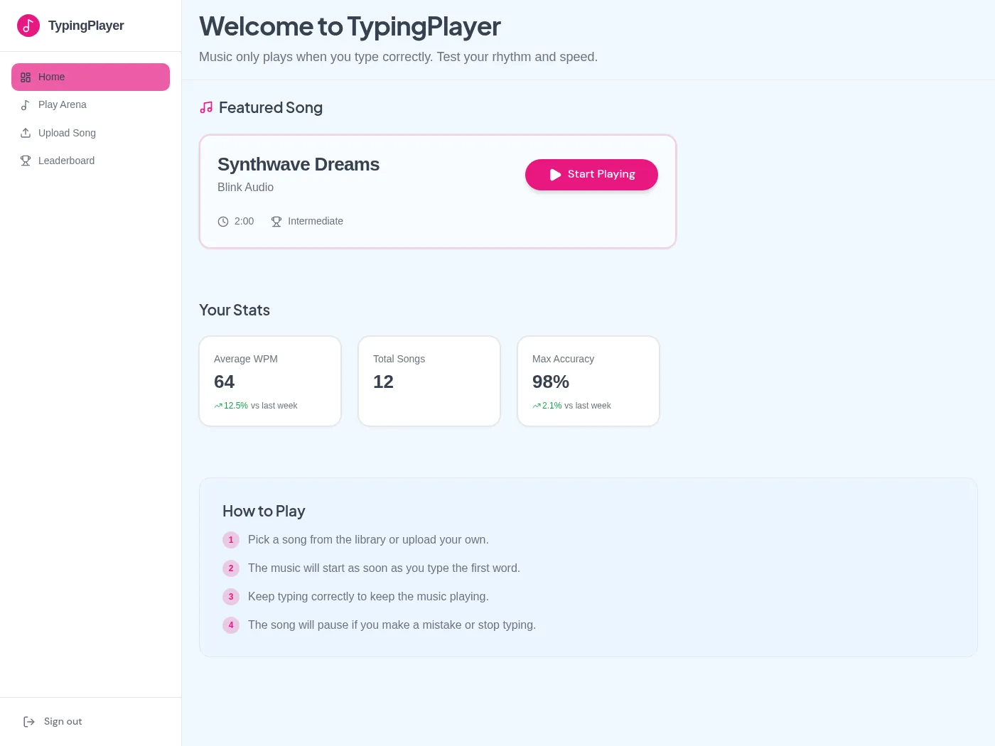 Typing Music Player