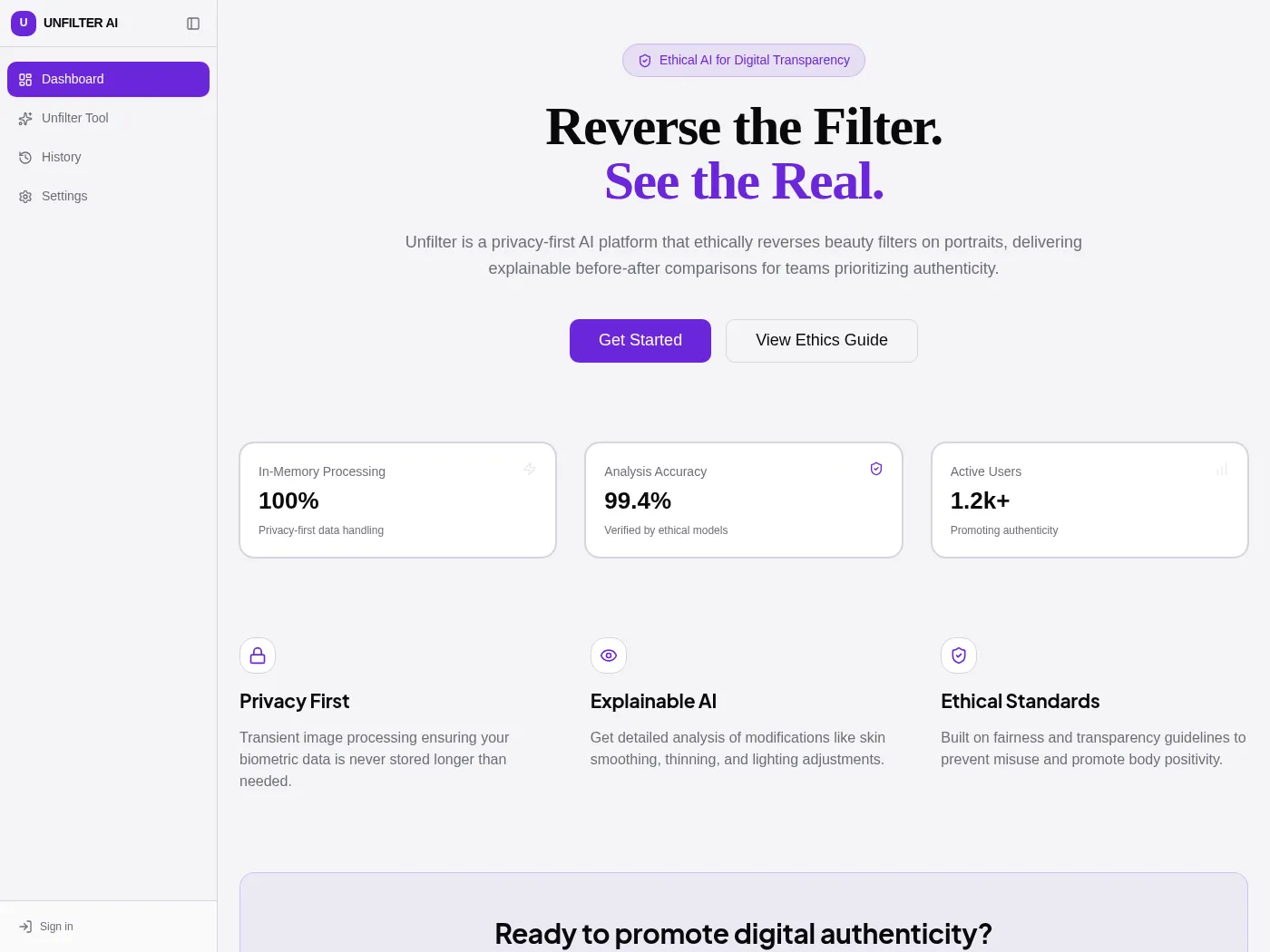 Unfilter AI Web App
