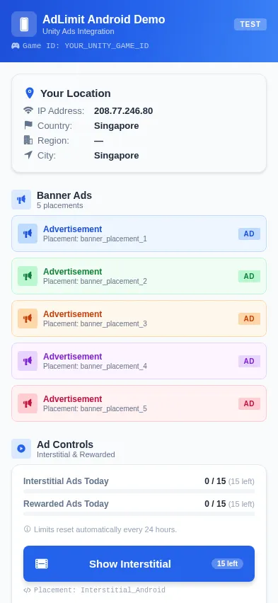 AdLimit Android Demo