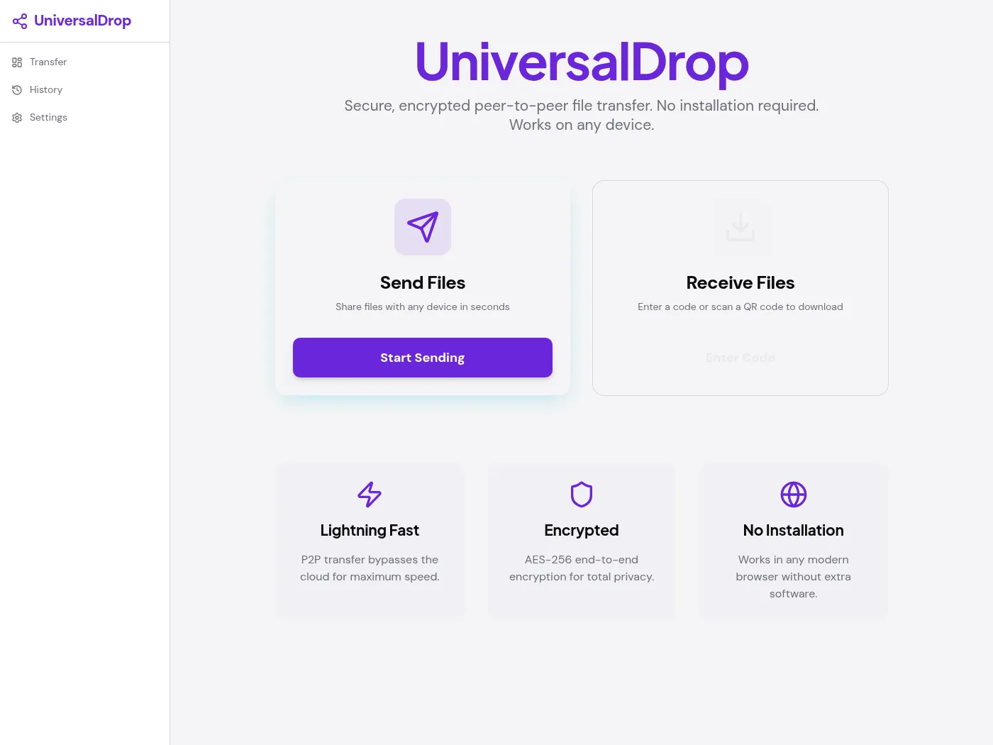 UniversalDrop Web Transfer