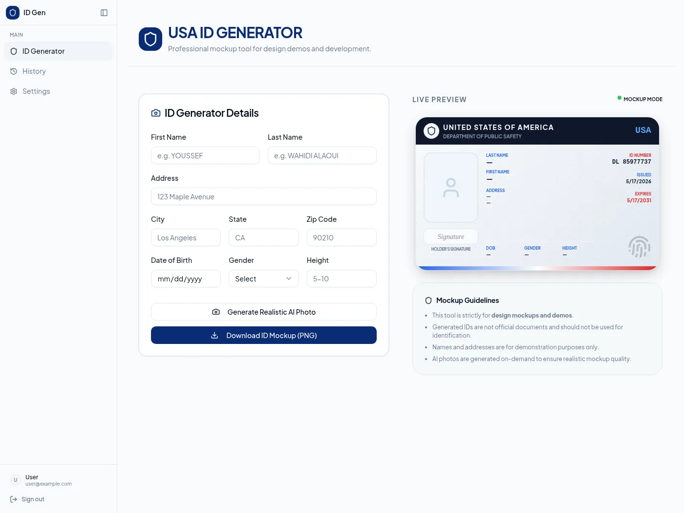 US ID Card Generator