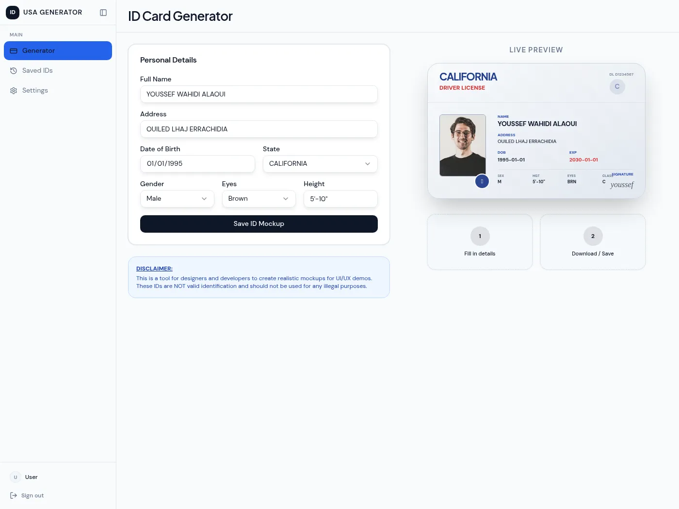 USA ID Card Generator