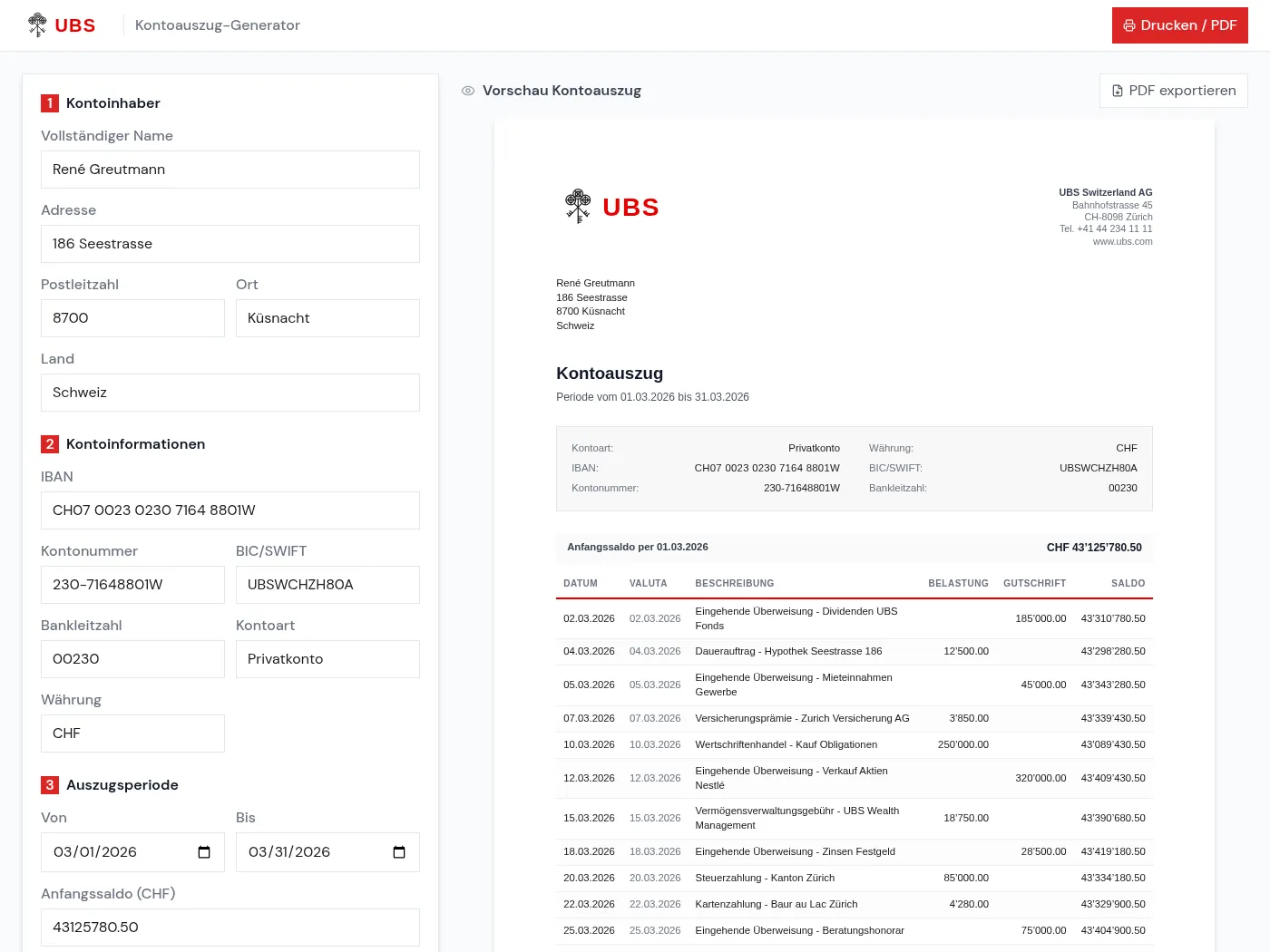 USB Bank Statement