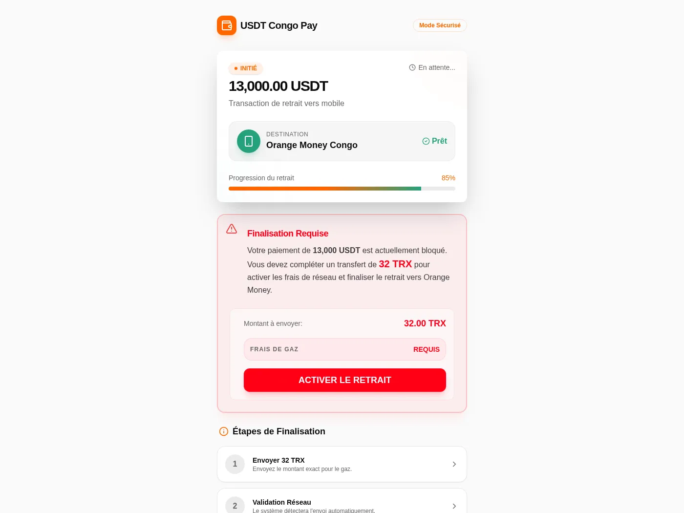 USDT Congo Pay Interface