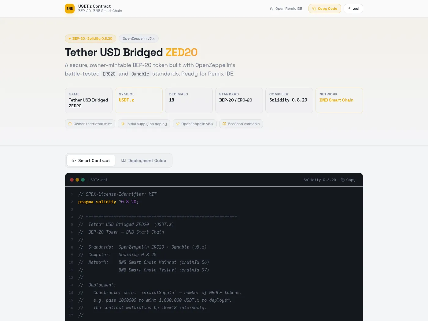 ZED20 USDT Smart Token