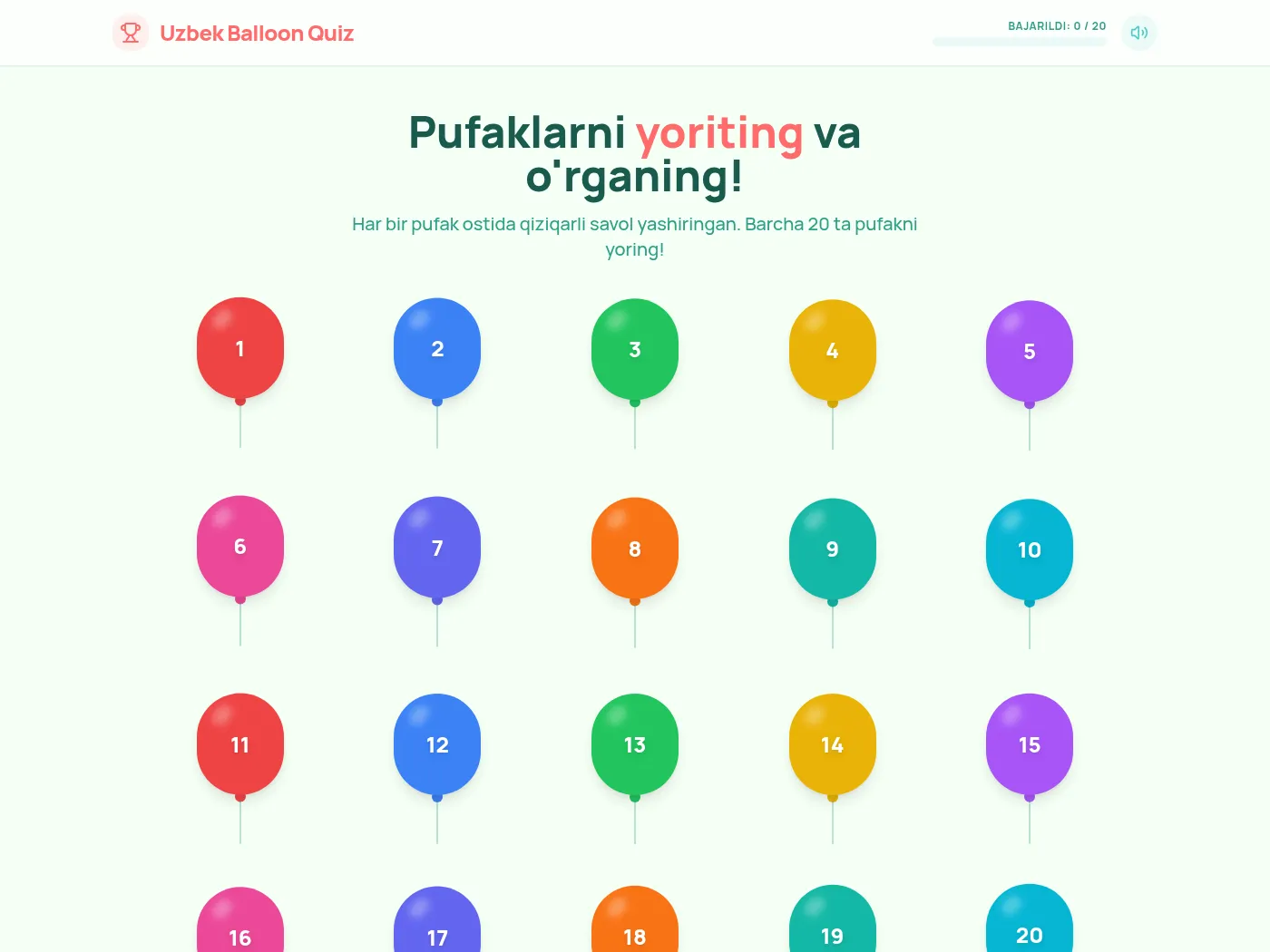 Uzbek Balloon Quiz Game