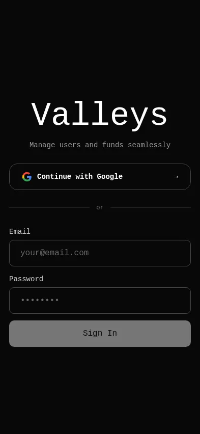 Valleys Admin Portal